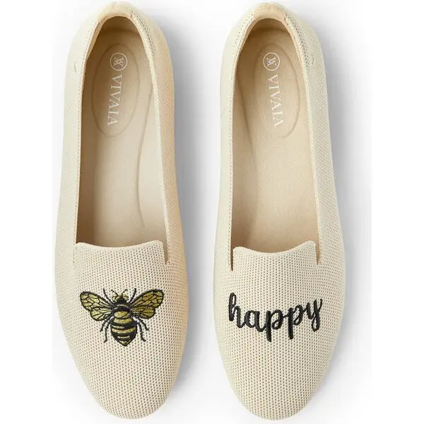 Vivaia Round-toe Embroidered Loafers - Cream Ivory - Bee Happy