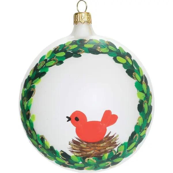 VIETRI Bird With Wreath Ornament
