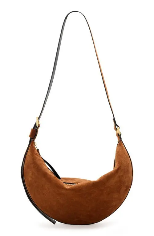 ALLSAINTS Half Moon Suede Shoulder Bag - Cognac Brown