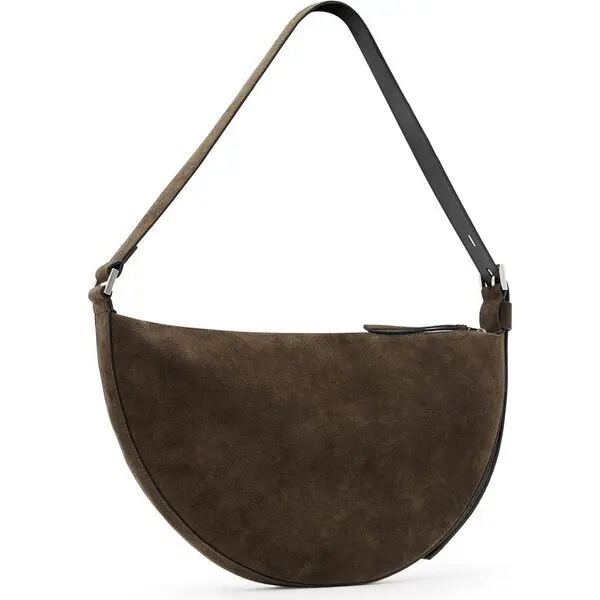 ALLSAINTS Half Moon Suede Shoulder Bag - Fango Brown