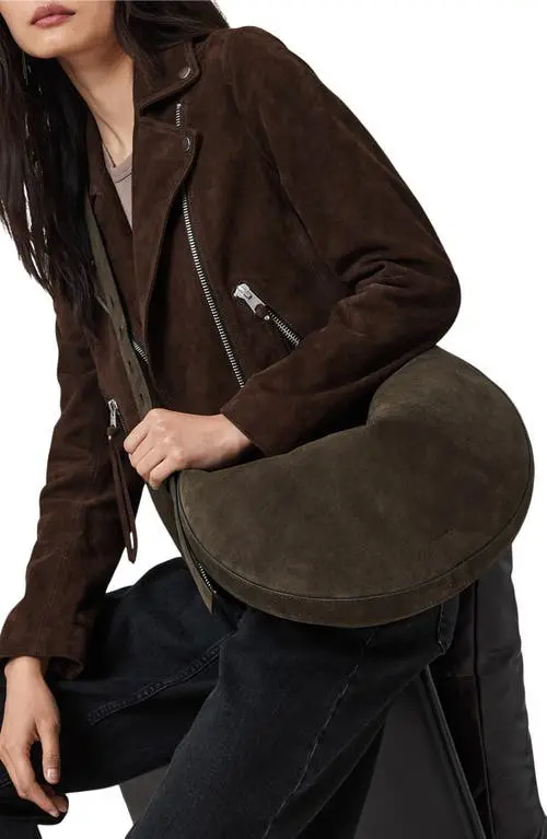 ALLSAINTS Half Moon Suede Shoulder Bag - Fango Brown