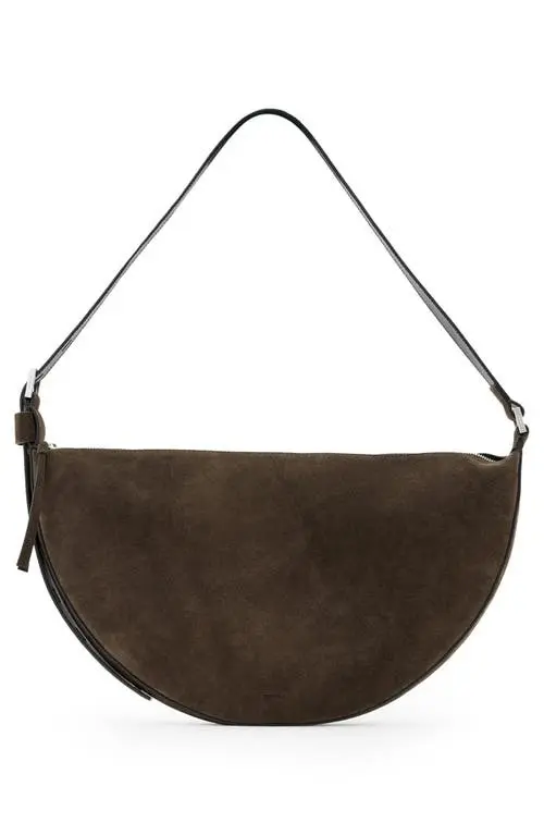 ALLSAINTS Half Moon Suede Shoulder Bag - Fango Brown