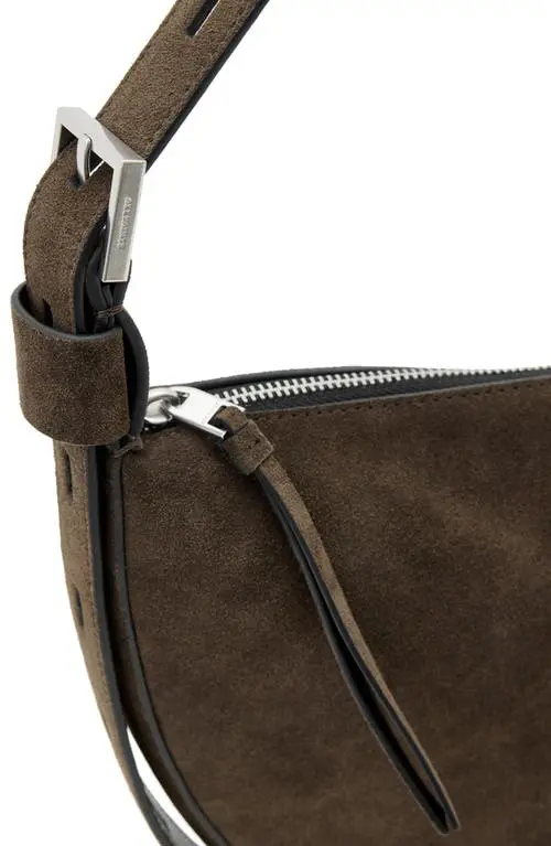 ALLSAINTS Half Moon Suede Shoulder Bag - Fango Brown
