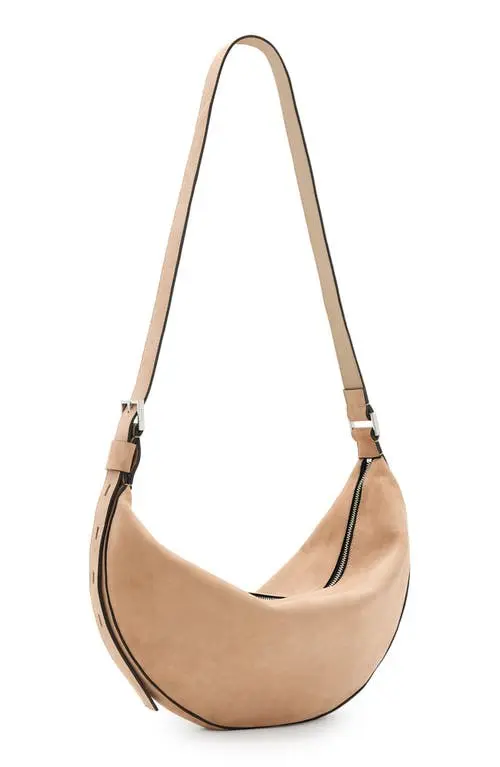 ALLSAINTS Half Moon Suede Shoulder Bag - Mink Brown