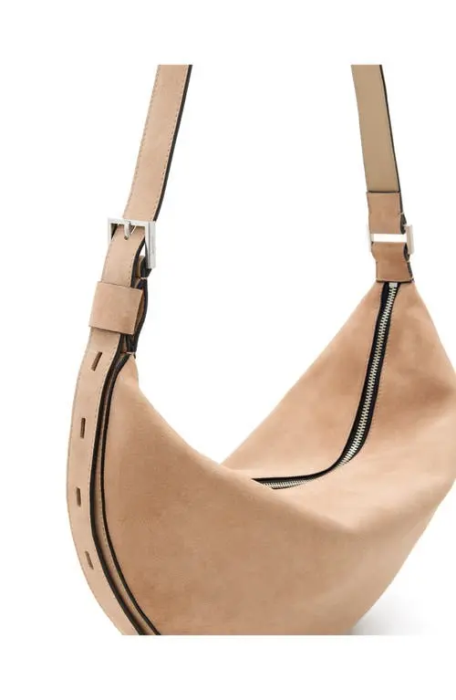 ALLSAINTS Half Moon Suede Shoulder Bag - Mink Brown