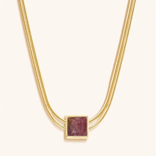 KARMA AND LUCK Pink Tourmaline Evil Eye Necklace - Gold/pink