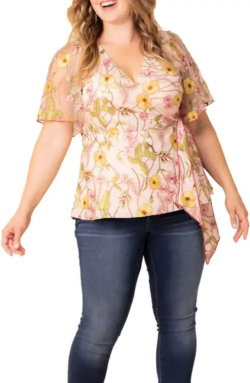KIYONNA Rosalie Floral Embroidered Wrap Top - Dawn Garden