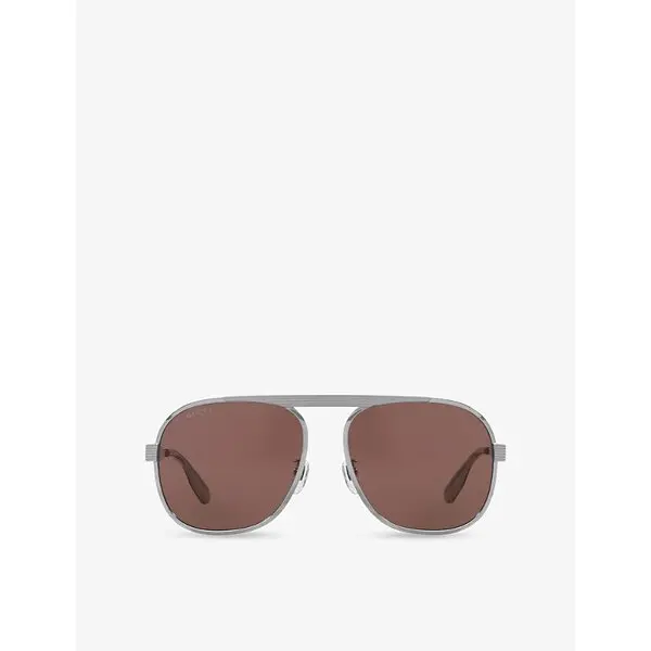 Gucci Gg1514s Pilot-frame Metal Sunglasses - Silver