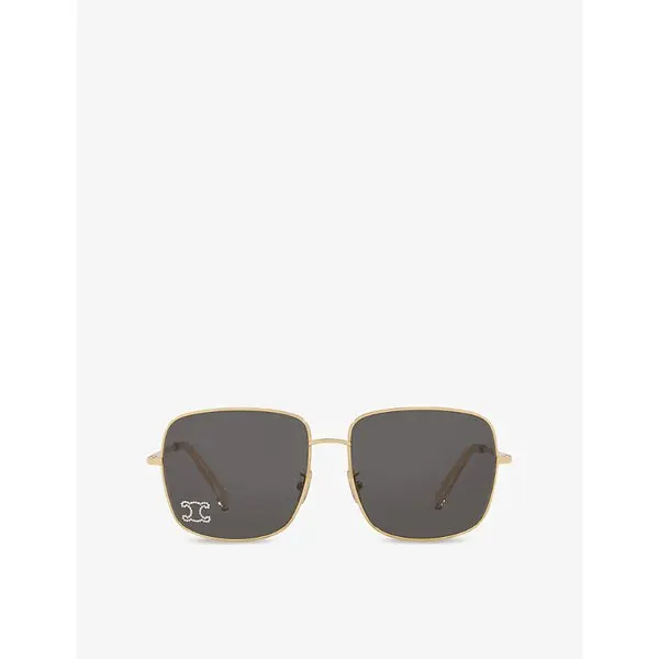 Celine Cl40284u Triomphe Rhinestone Square Sunglasses - Gold