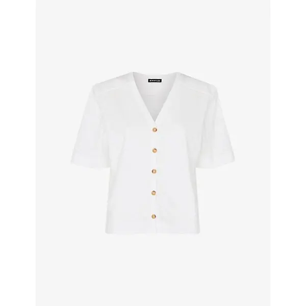 Whistles Ella V-neck Button-through T-shirt - White