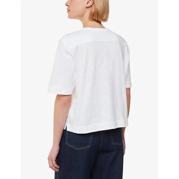 Whistles Ella V-neck Button-through T-shirt - White