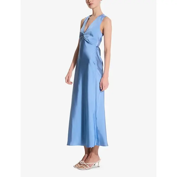 OMNES Nova Tie-back Satin Maxi Dress - Blue