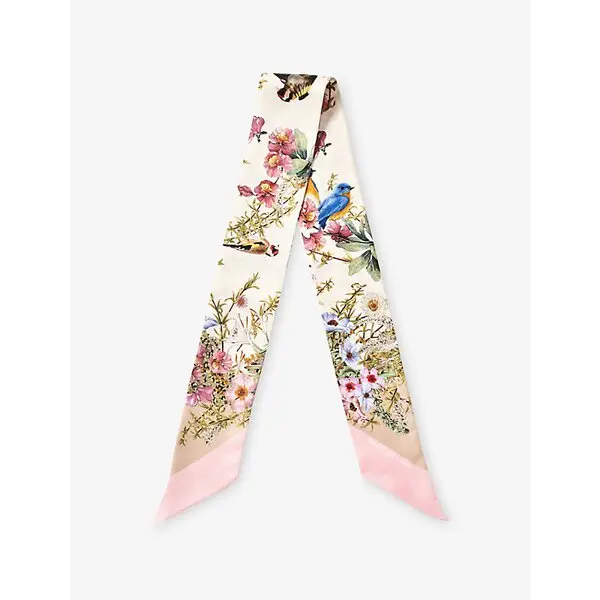 ASPINAL OF LONDON Edwardian Garden Silk Twill Scarf - Taupe