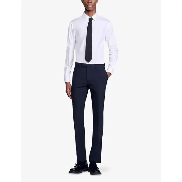 Sandro Slim-fit Straight-leg Stretch-wool Trousers - Bleus