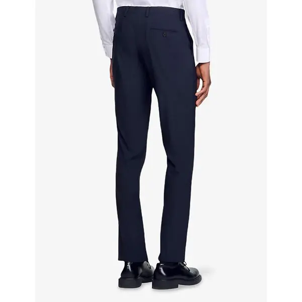 Sandro Slim-fit Straight-leg Stretch-wool Trousers - Bleus