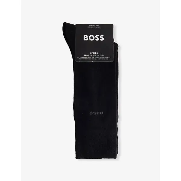 BOSS Intarsia-logo Stretch-knit Crew Socks - Black