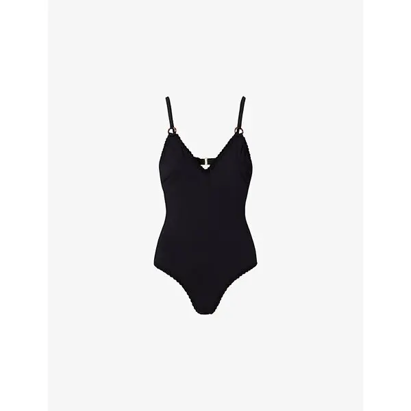 MALINA Nila V-neck Crochet-trim Swimsuit - Black
