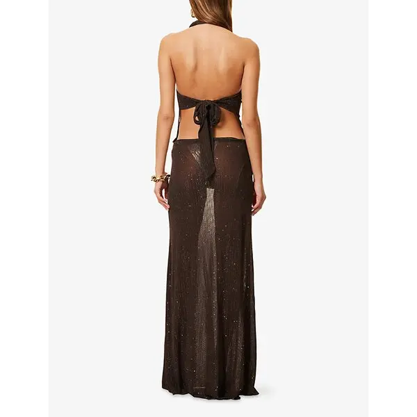 Jaded London Moara Plunge Cowl Neck Stretch-Knit Maxi Dress In Brown - 42%  Off