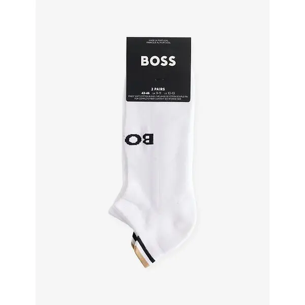 BOSS Iconic Intarsia-logo Cotton-blend Knit Socks Pack - White