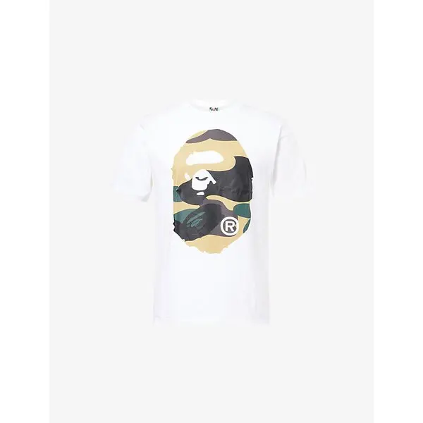 A BATHING APE Giant Camo Ape Crewneck Cotton-jersey T-shirt - White Yellow Camo