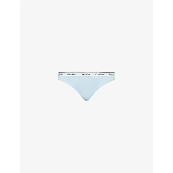 Calvin Klein Icon Logo Stretch-cotton Thong - Sterling Blue