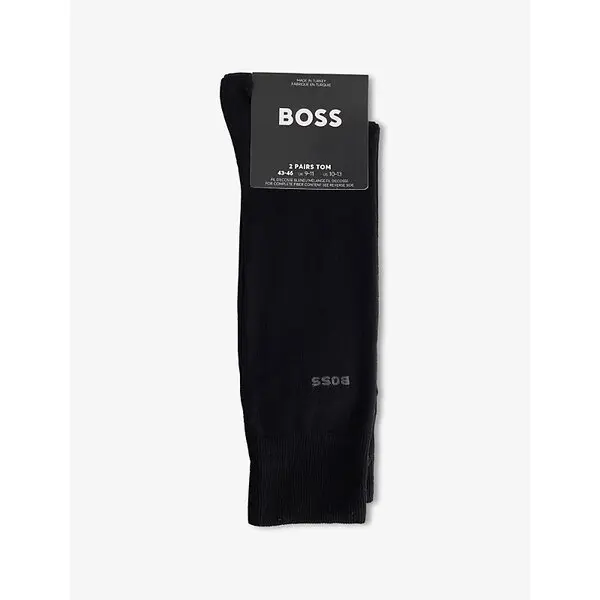BOSS Intarsia-logo Crew-length Cotton-blend Socks Pack - Black