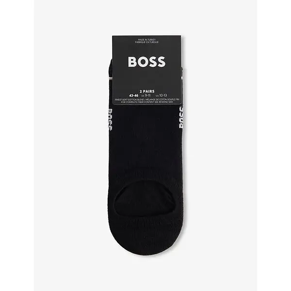 BOSS Iconic Intarsia-logo Cotton-blend Knit Socks - Black
