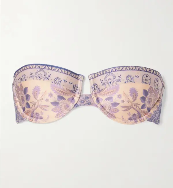 Zimmermann Lucky Strapless Printed Underwired Balconette Bikini Top - Lilac