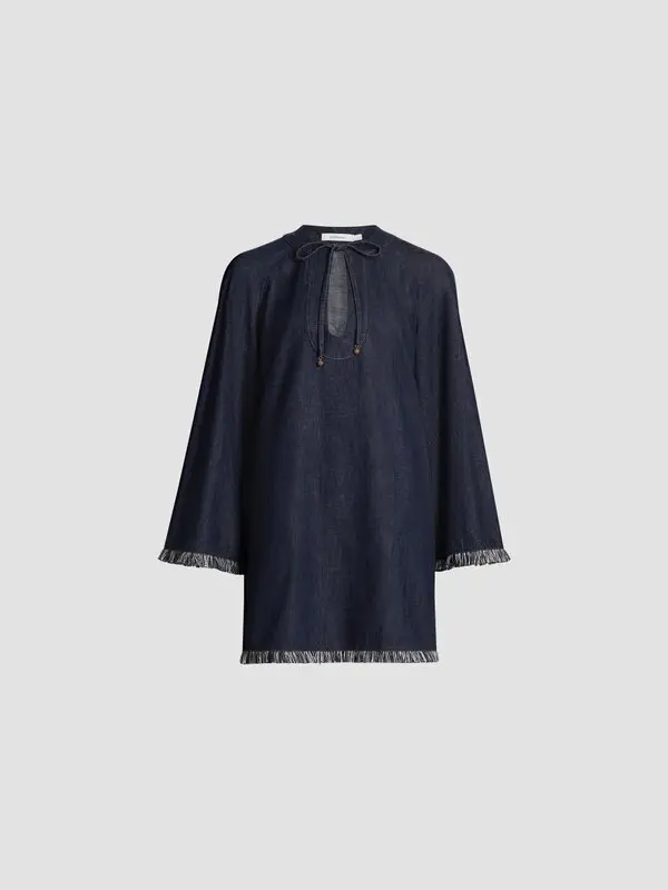 Zimmermann Rhiannon Fringe Denim Minidress - Atlantic