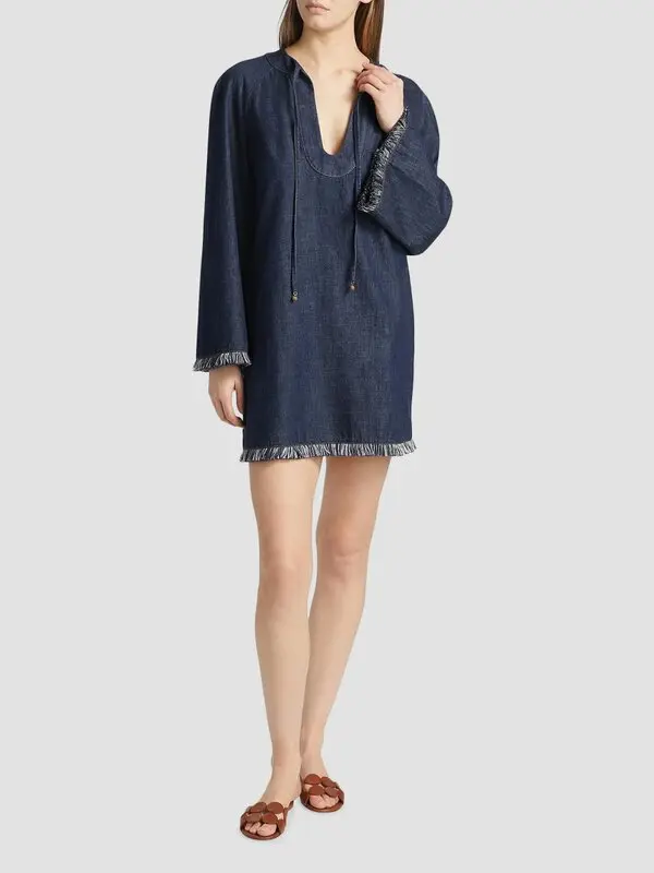 Zimmermann Rhiannon Fringe Denim Minidress - Atlantic