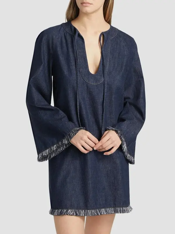 Zimmermann Rhiannon Fringe Denim Minidress - Atlantic