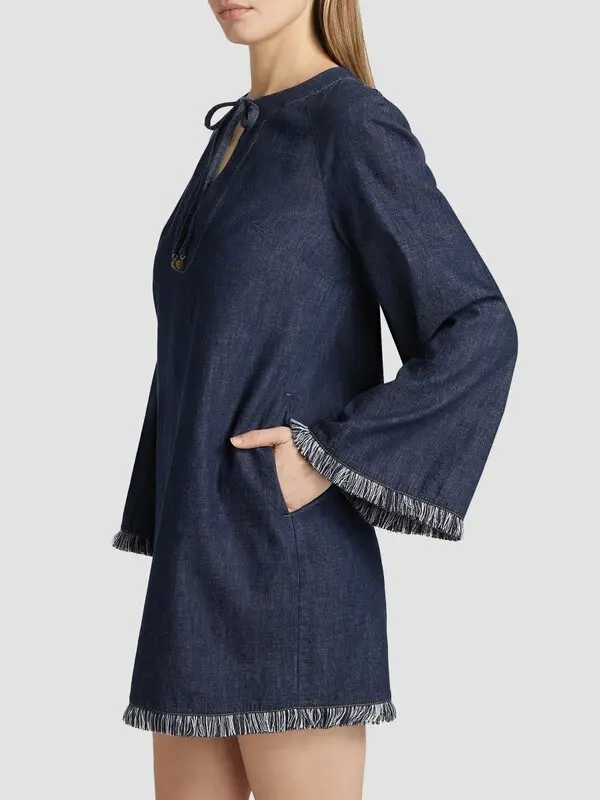 Zimmermann Rhiannon Fringe Denim Minidress - Atlantic