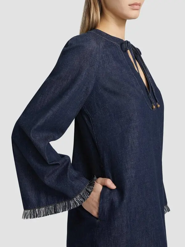 Zimmermann Rhiannon Fringe Denim Minidress - Atlantic