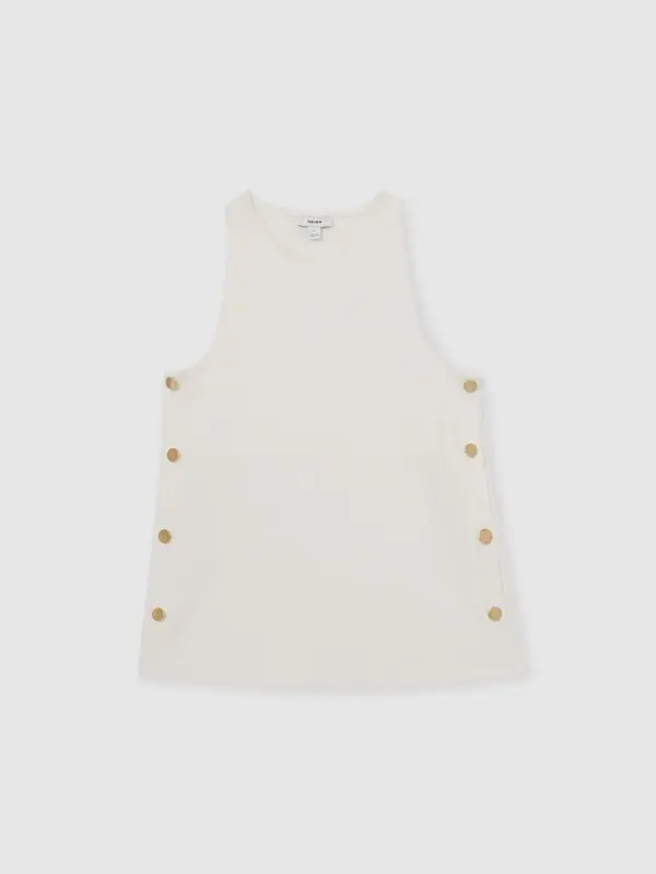 REISS Cosmo Button Side Sleeveless Top - Ivory