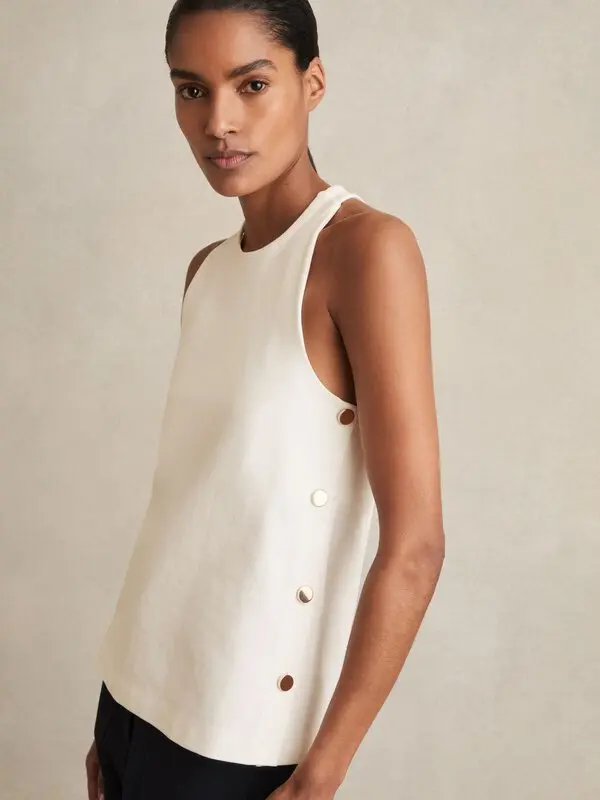 REISS Cosmo Button Side Sleeveless Top - Ivory