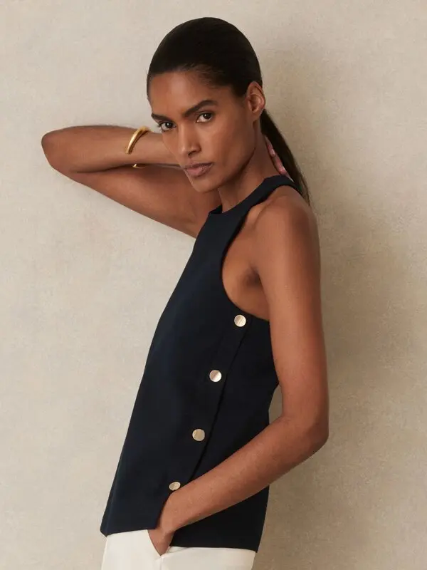 REISS Cosmo Button Side Sleeveless Top
