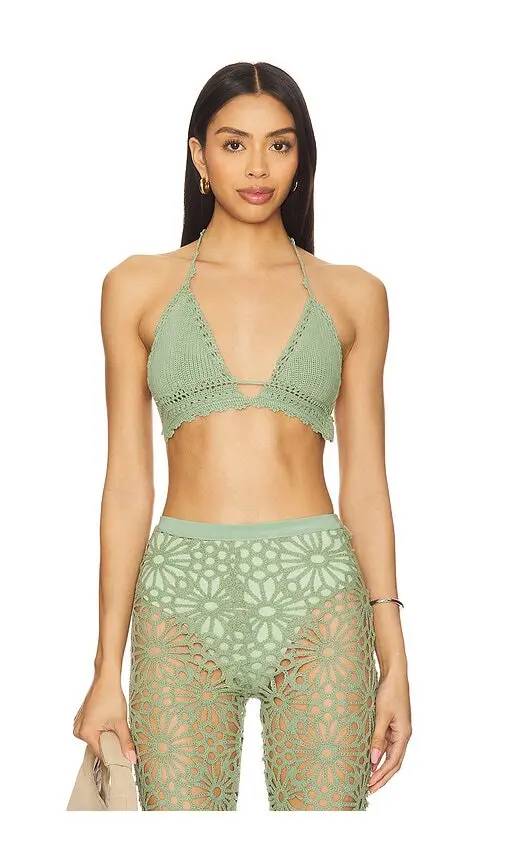 Norma Kamali Crochet Bra In Sage - Vintage Green