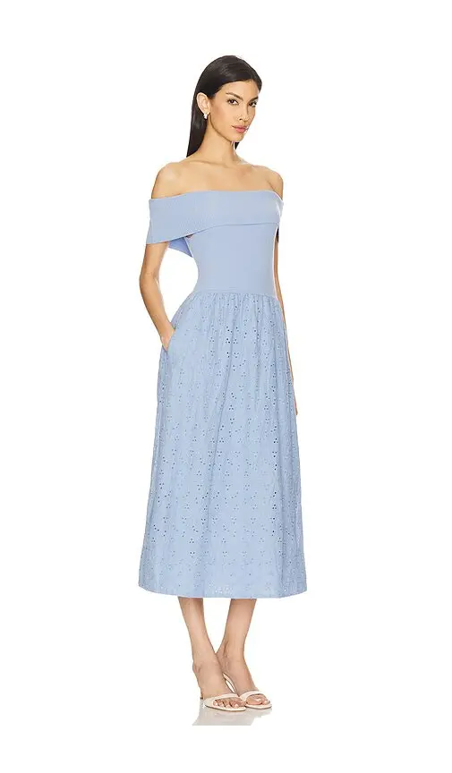 Astr The Label Mixed Media Off Shoulder Dress In Blue - 34% Off |  Editorialist