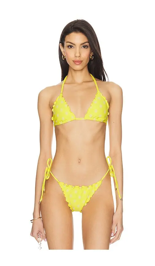 PQ Lettuce Edge Triangle Bikini Top - Polka Dot