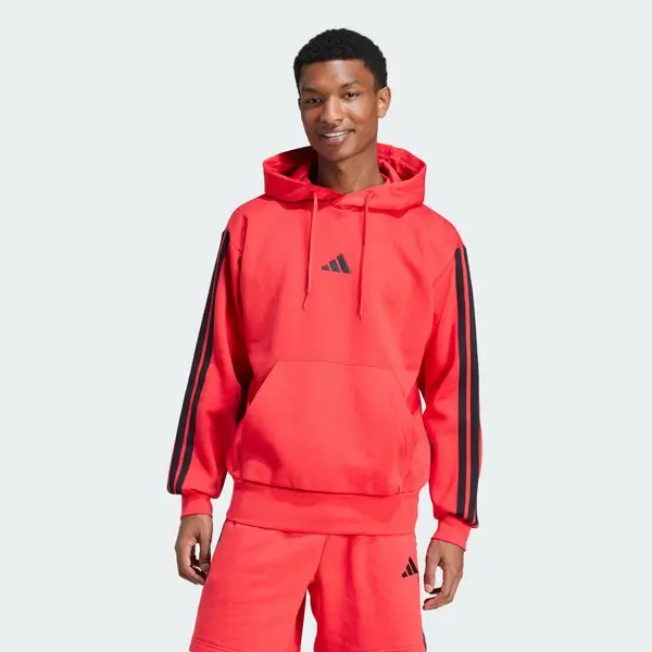 Adidas Essentials 3-stripes Fleece Hoodie - Pure Ruby / Black