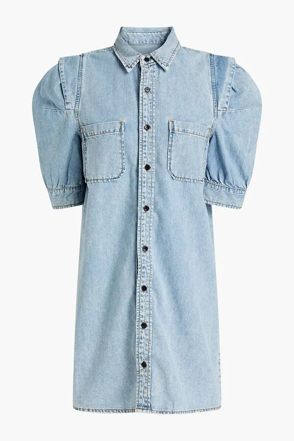 FRAME Gathered Denim Mini Shirt Dress