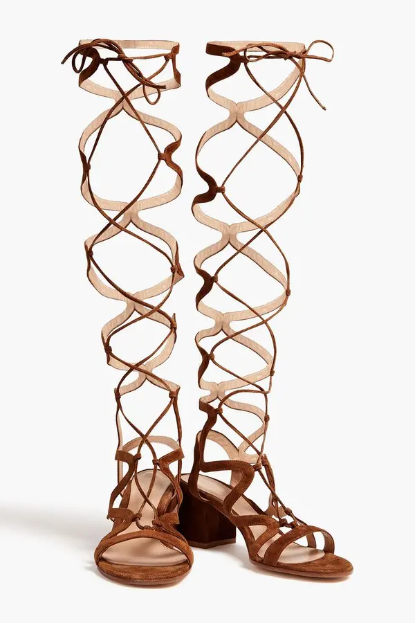 GIANVITO ROSSI Suede Lace-up Block Heel Sandals