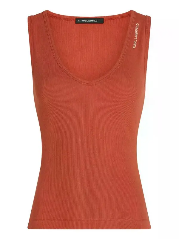 Karl Lagerfeld Ribbed V-neck Tank Top - Orange