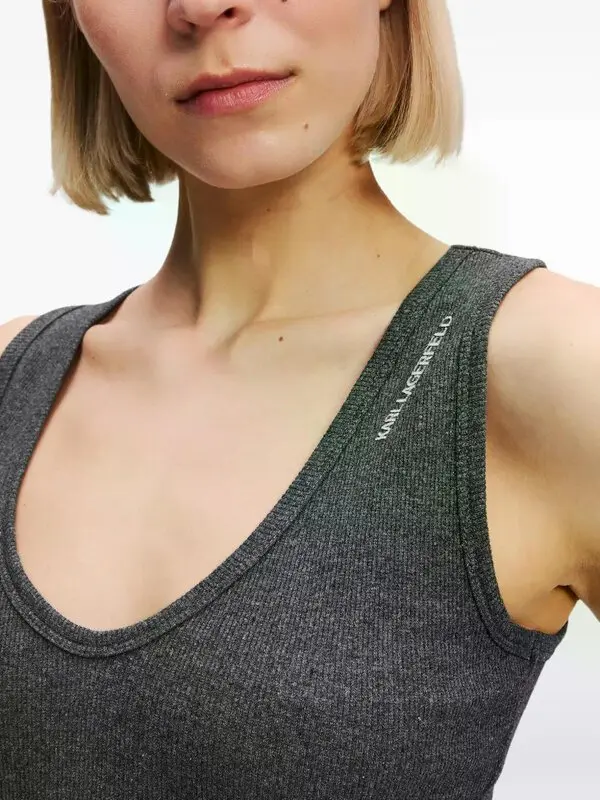 Karl Lagerfeld V-neck Ribbed Tank Top - Grey