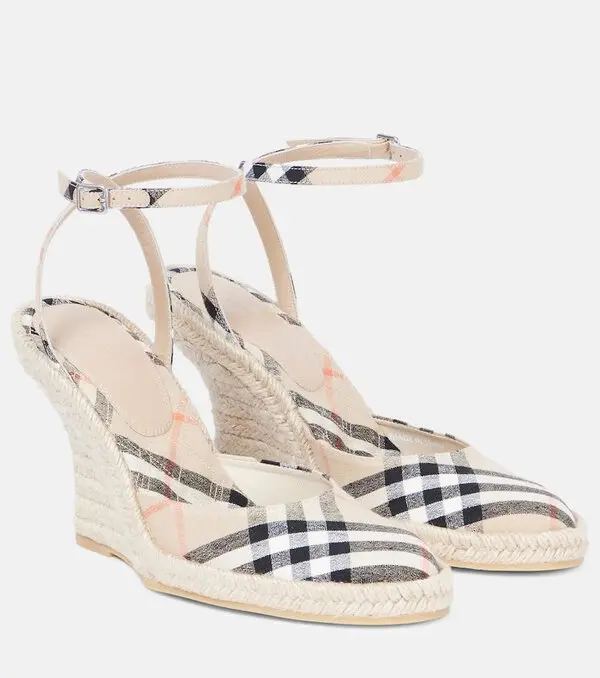 Burberry Check Espadrille Wedge Sandals