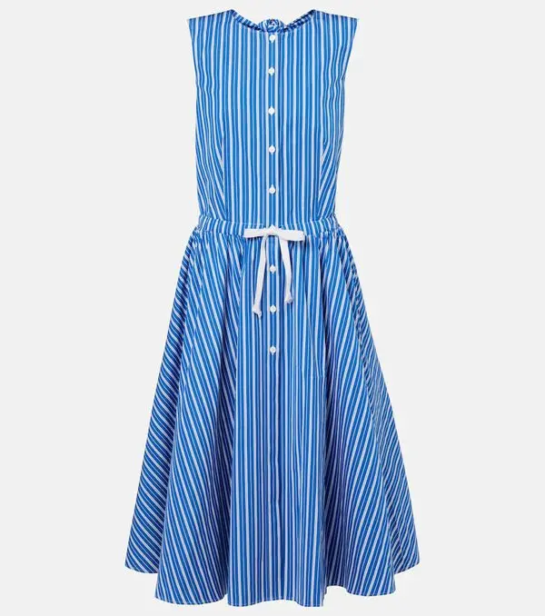 PATOU Striped Cotton Shirt Dress - Blue