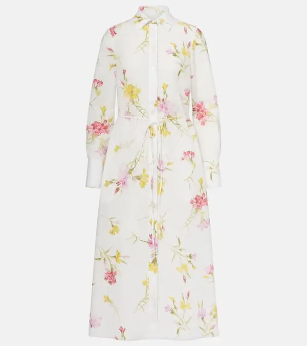 Erdem Floral Cotton Seersucker Shirt Dress - White