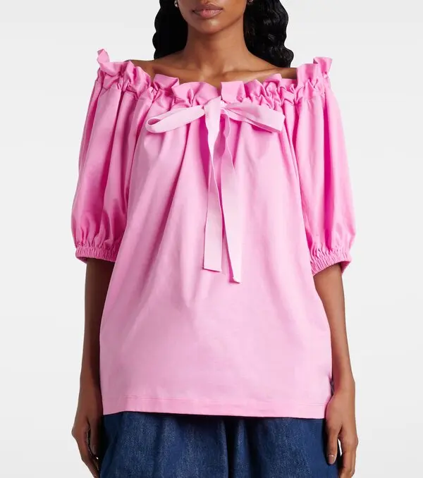 PATOU Cotton Jersey Bow Top - Pink