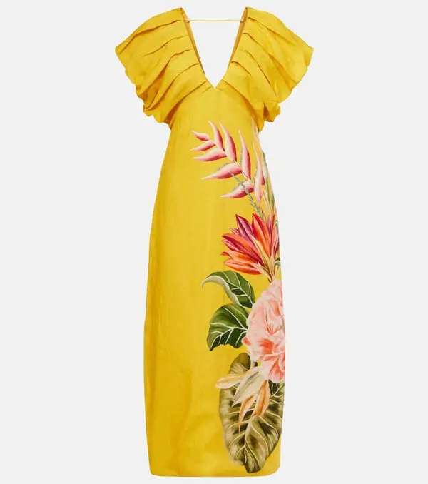 Farm Rio Spring Awakening Floral Linen Midi Dress