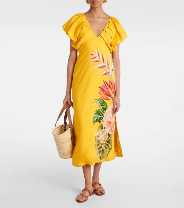 Farm Rio Spring Awakening Floral Linen Midi Dress